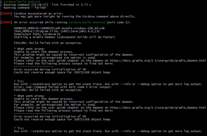 IONIC: Error occurred during initialization of VM « Disaster Code